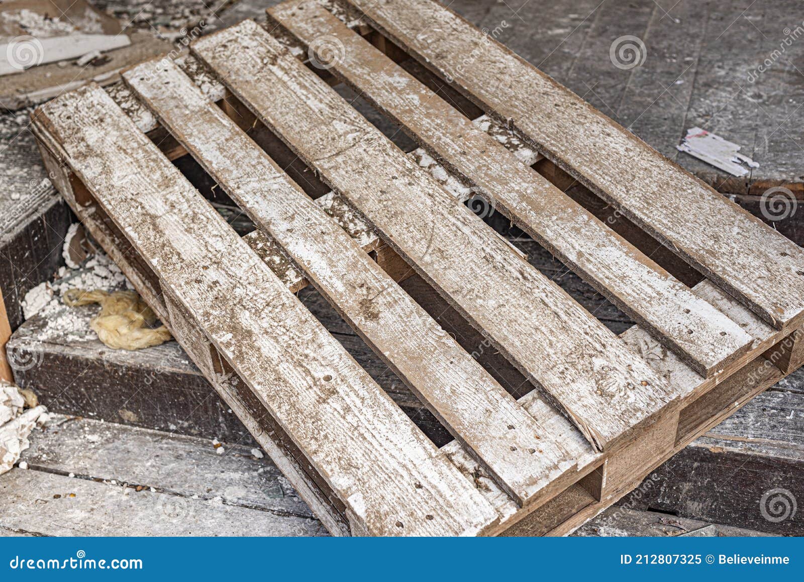 Dirty Wooden Pallet in a Destroyed Building Stock Image - Image of ...