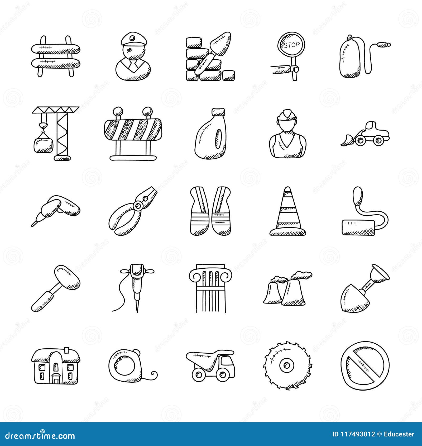 Construction Doodle Icons Pack Stock Illustration - Illustration of ...