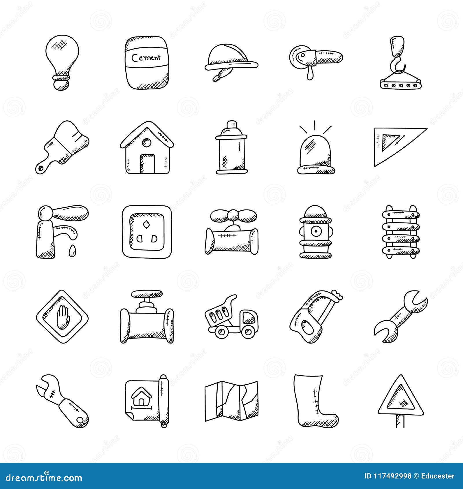 Construction Doodles Pack stock illustration. Illustration of hook ...