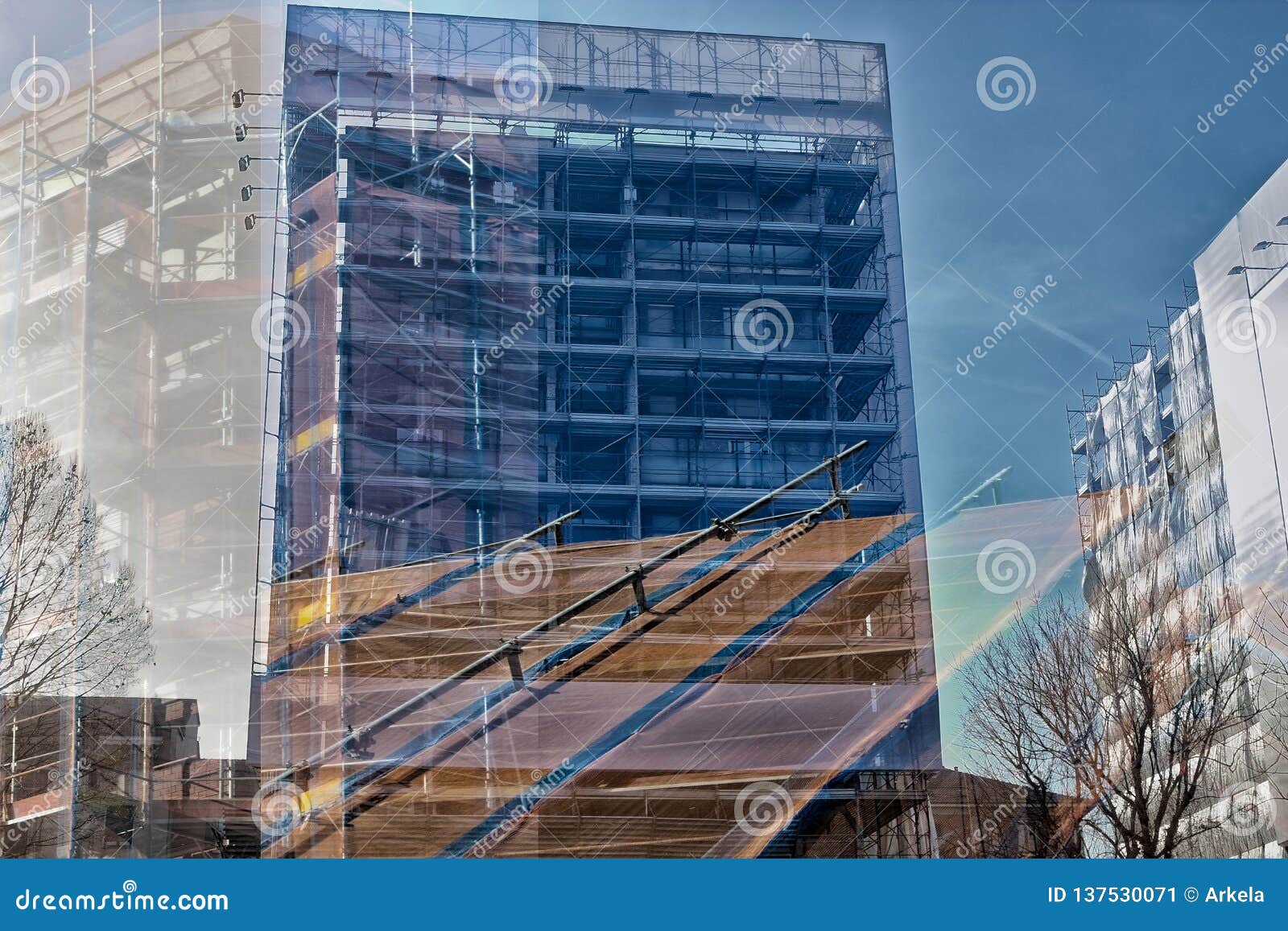 Construction Double Exposure Stock Image - Image of site, background ...