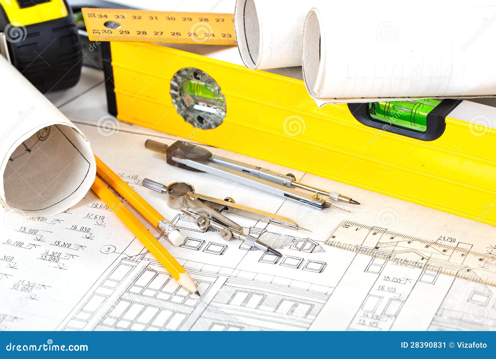 Construction drafts stock image. Image of indoors, measurements - 28390831