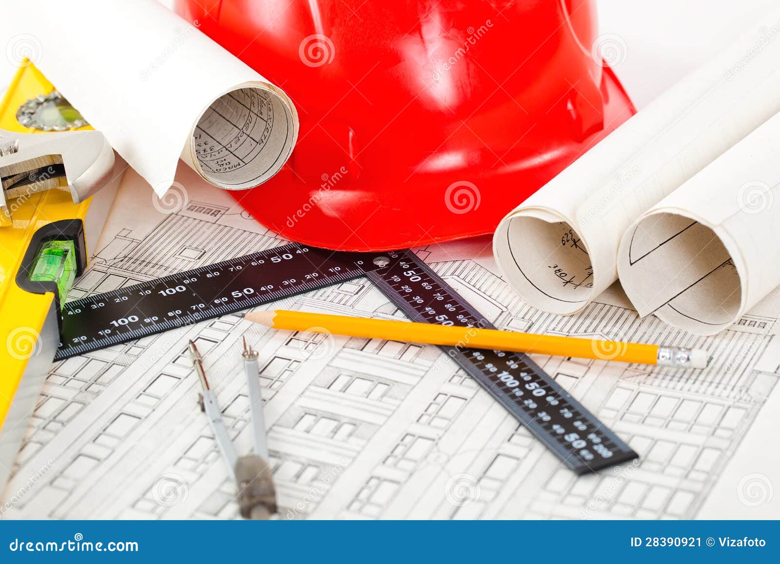 Construction drafts stock image. Image of magnifier, improvement - 28390921