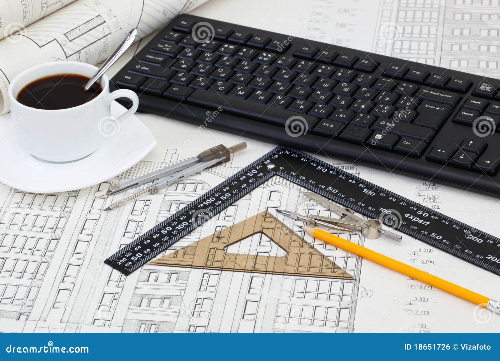 Construction Drafts and Tools Stock Photo - Image of drawing ...
