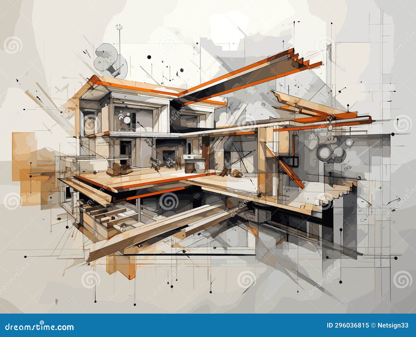 Construction Drawing in Hand-drawn Style Stock Vector - Illustration of ...