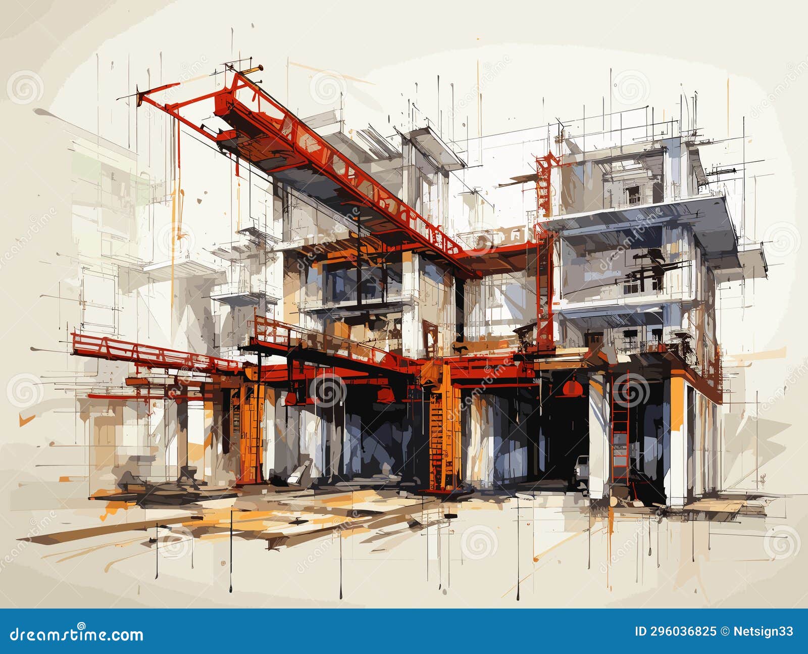 Construction Drawing in Hand-drawn Style Stock Vector - Illustration of ...
