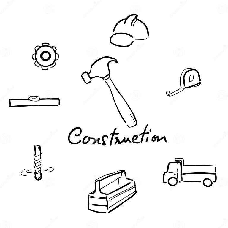 Construction Drawing Icons Set Stock Vector - Illustration of line ...