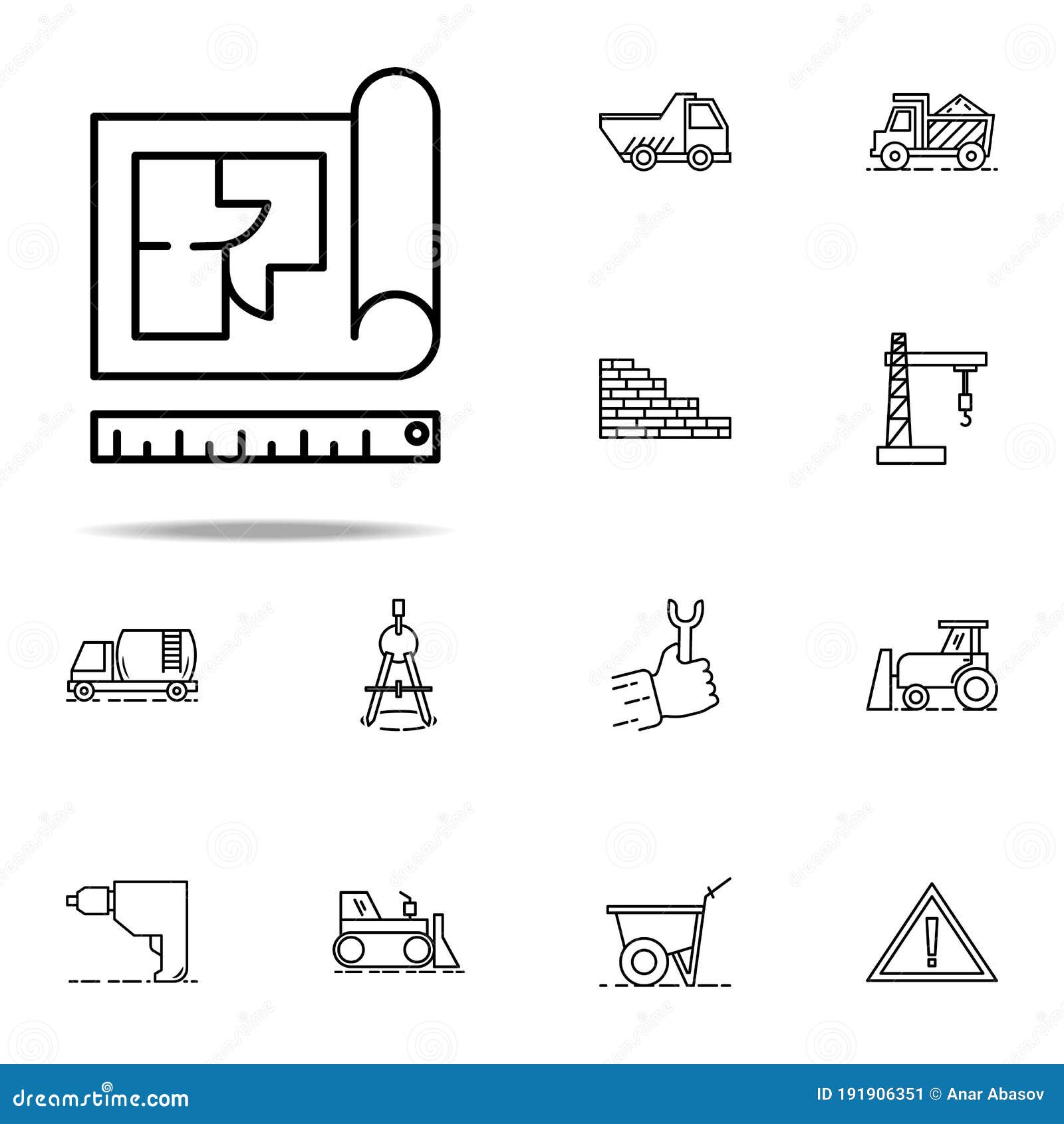 Construction Drawing Outline Icon. Construction Icons Universal Set for ...