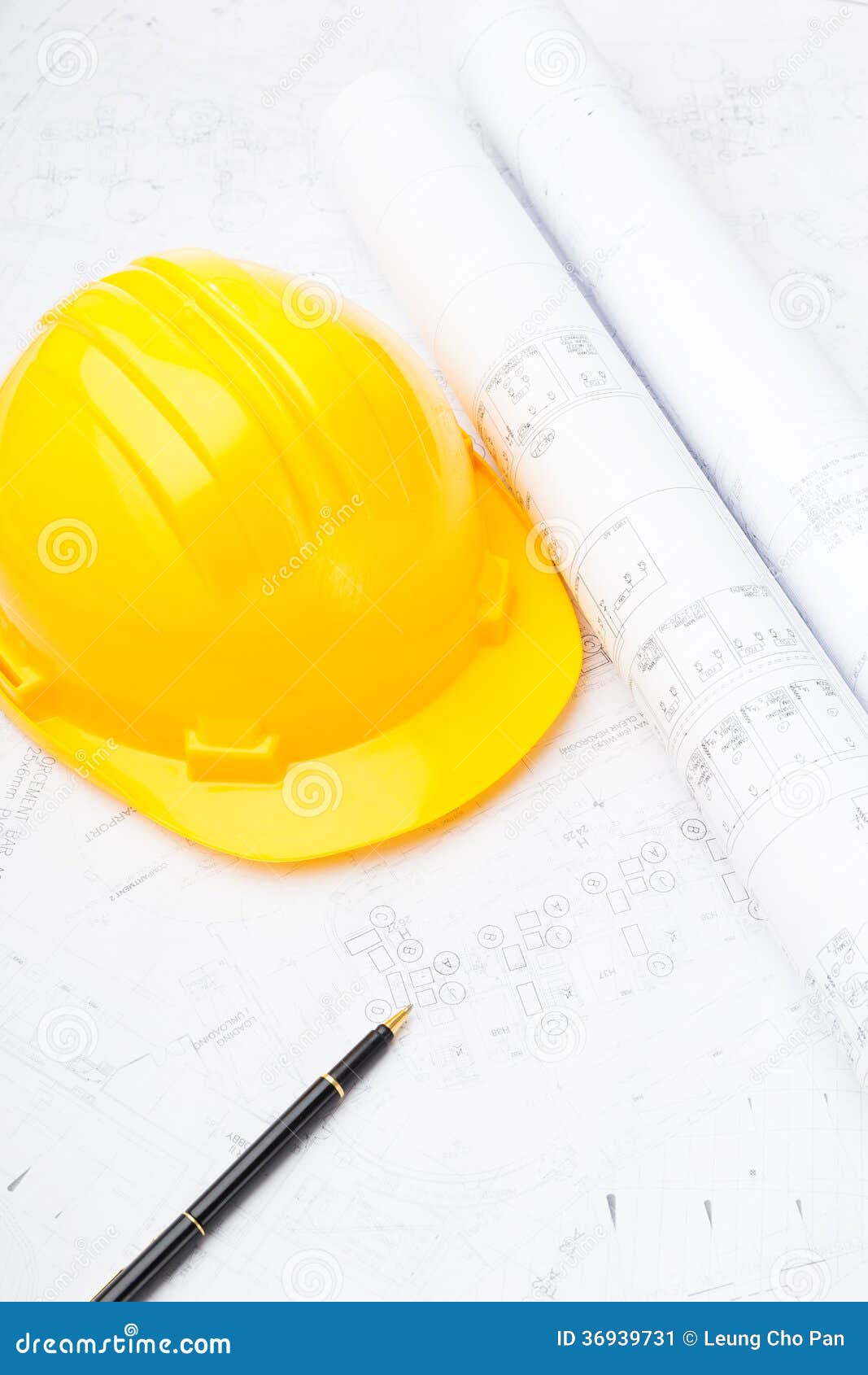Construction Drawing and Safety Helmet Stock Image - Image of industry ...