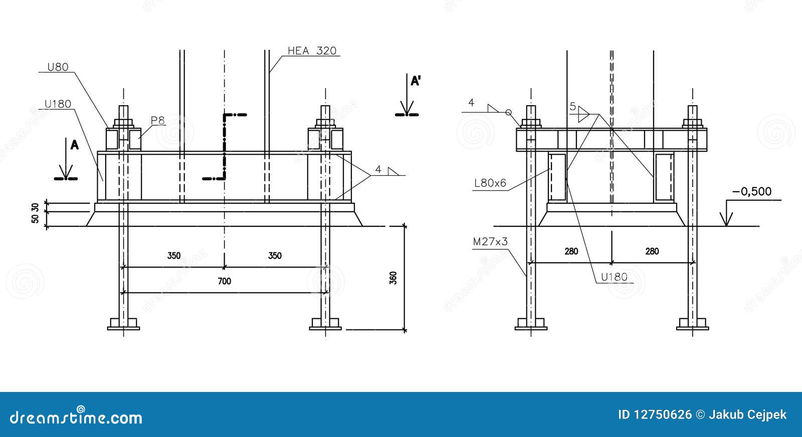 Construction Drawing, Steel Column Anchoring Royalty Free Stock Image ...
