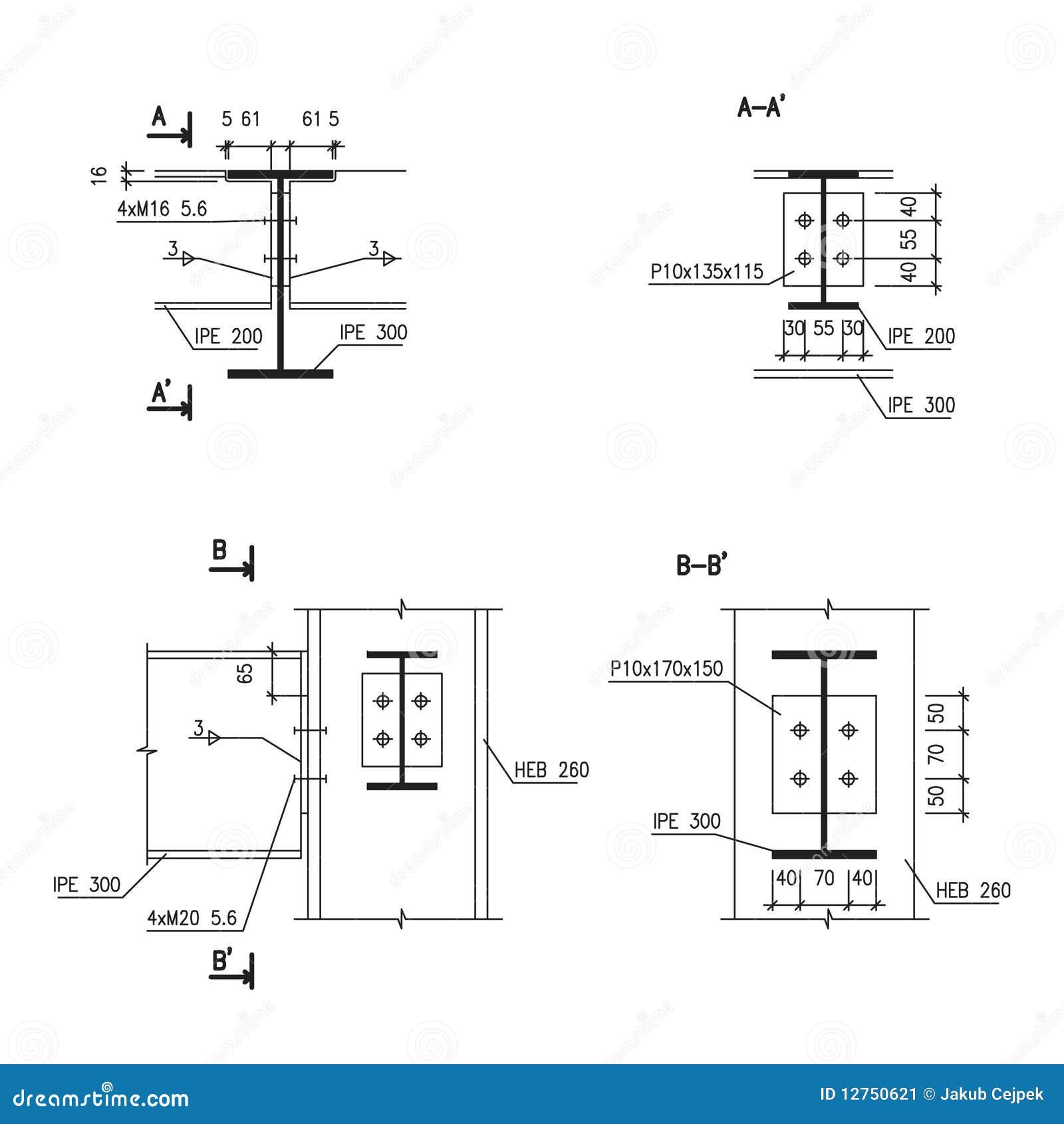 Construction Drawing, Steel Girder Connection Stock Image - Image: 12750621