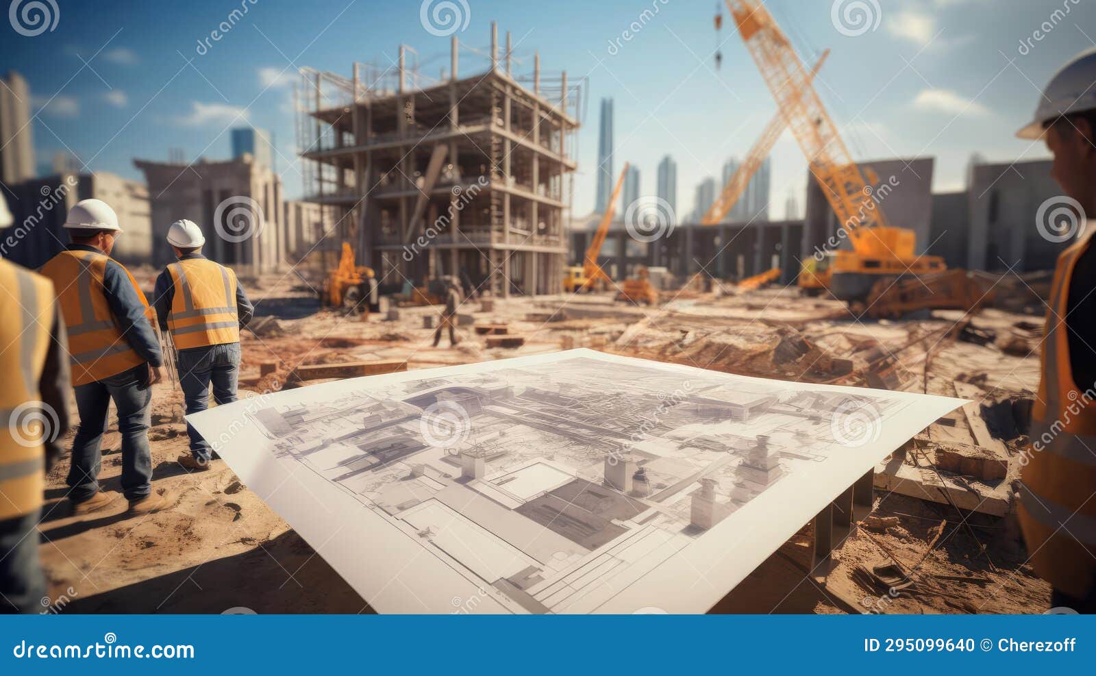 Construction Drawings on the Background of the Construction Site Stock ...