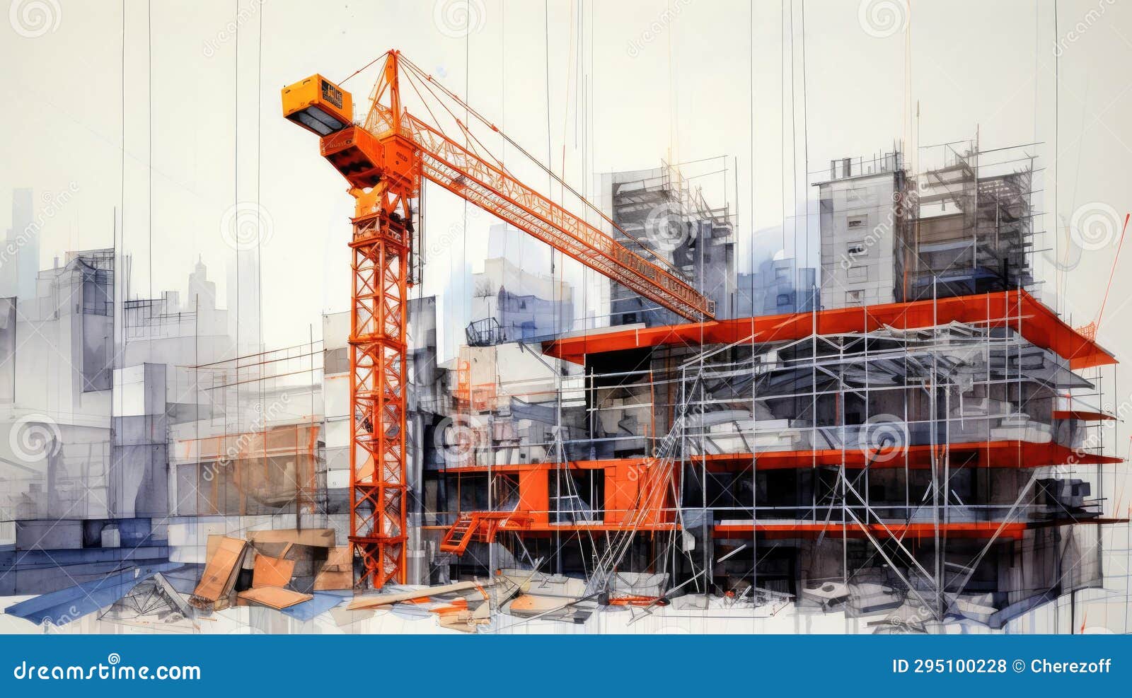 Construction Drawings on the Background of the Construction Site Stock ...