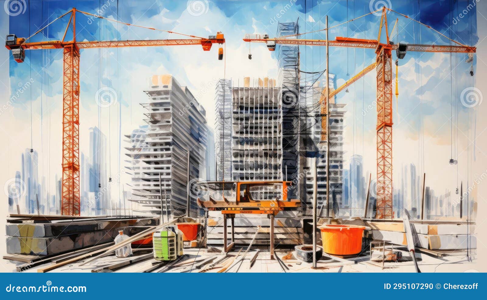 Construction Drawings on the Background of the Construction Site Stock ...