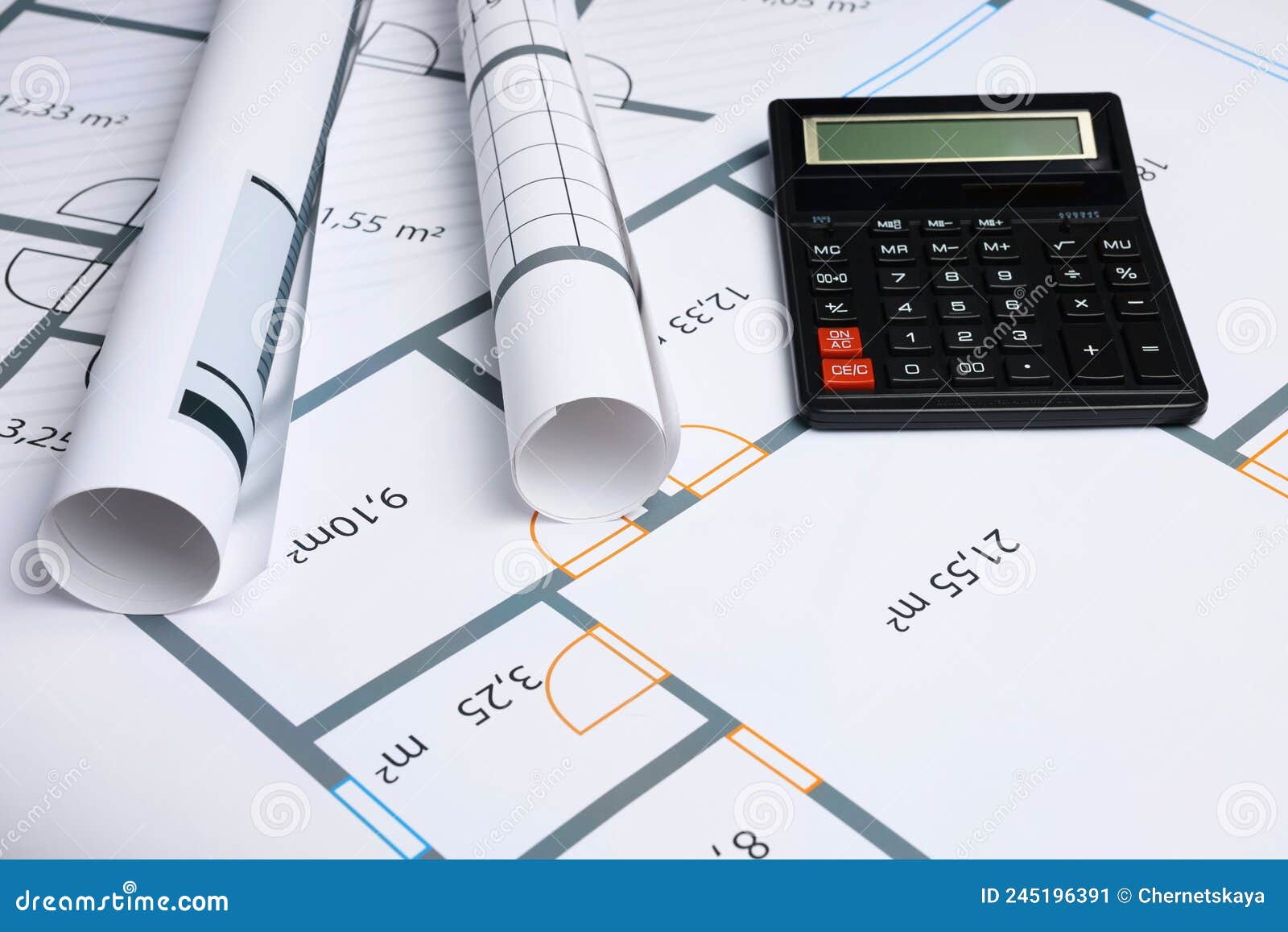 Construction Drawings and Calculator on House Plan. Architect Workspace ...