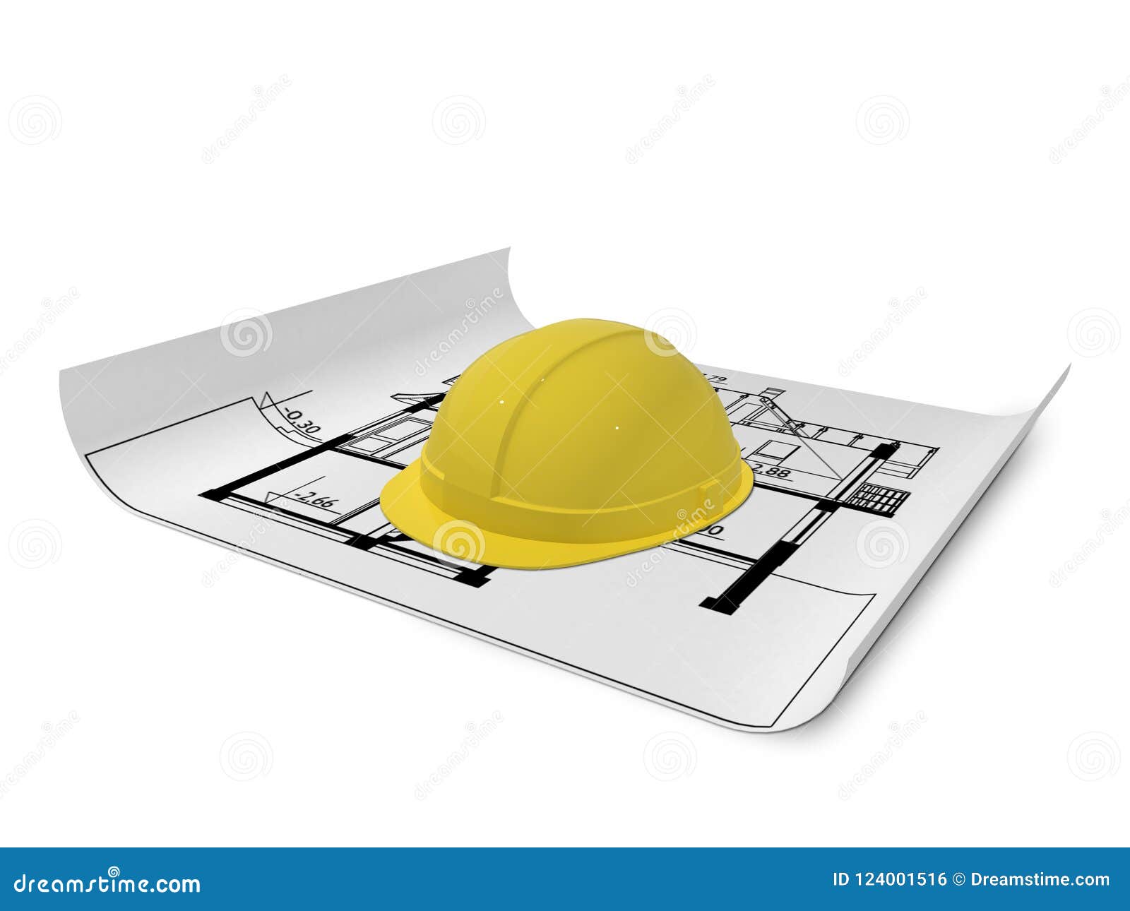 Construction Drawings with Helmet Isolated on White Stock Illustration ...