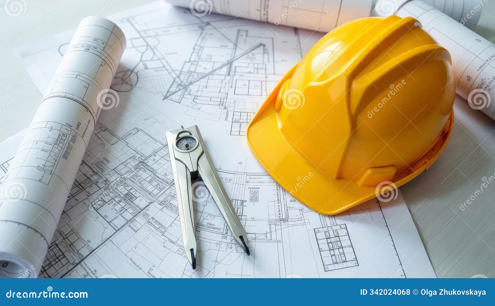 Construction Drawings on the Table Stock Photo - Image of drafting ...