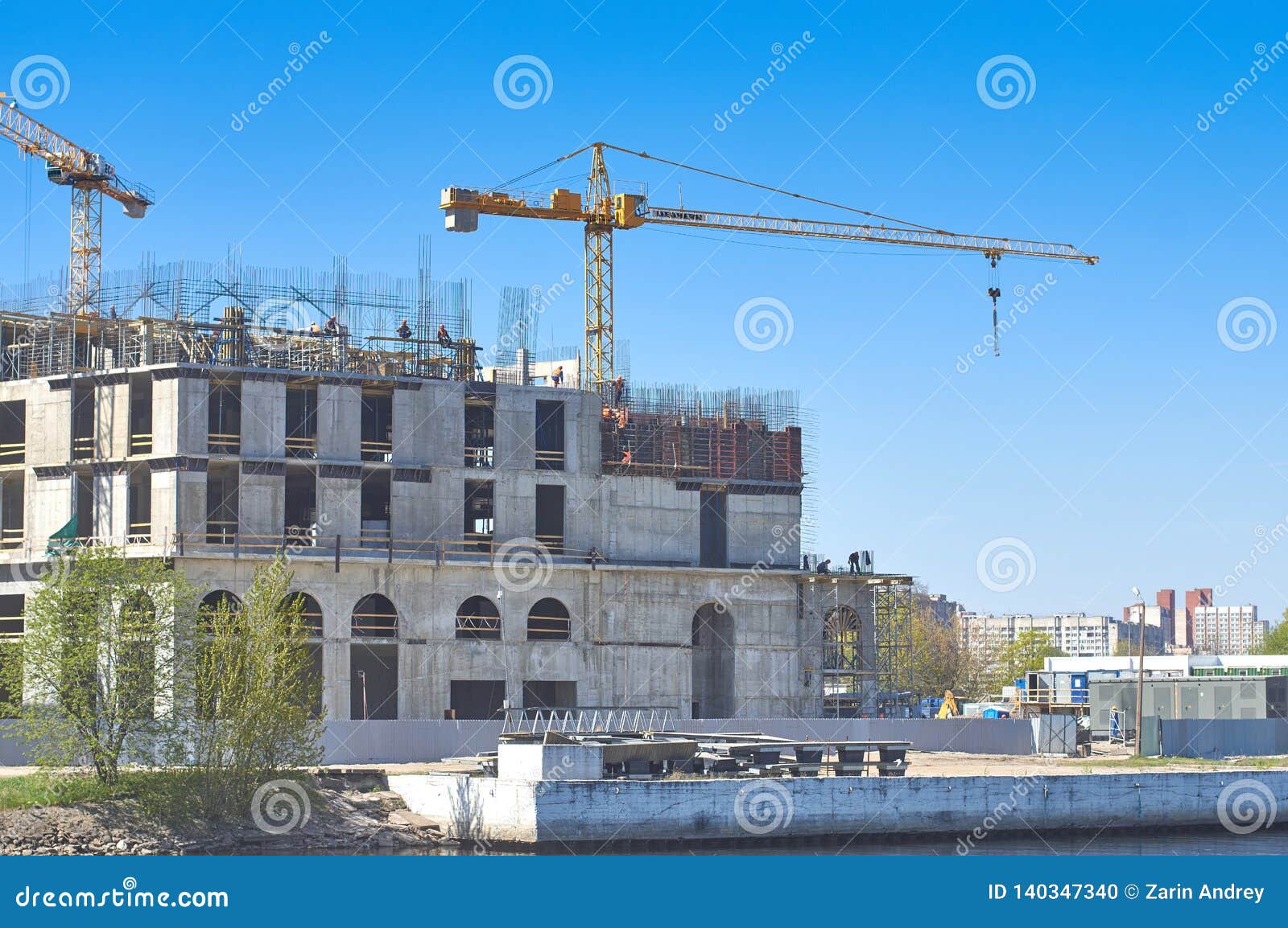 Construction of a Dwelling House, Cranes, Working Builders Stock Photo ...
