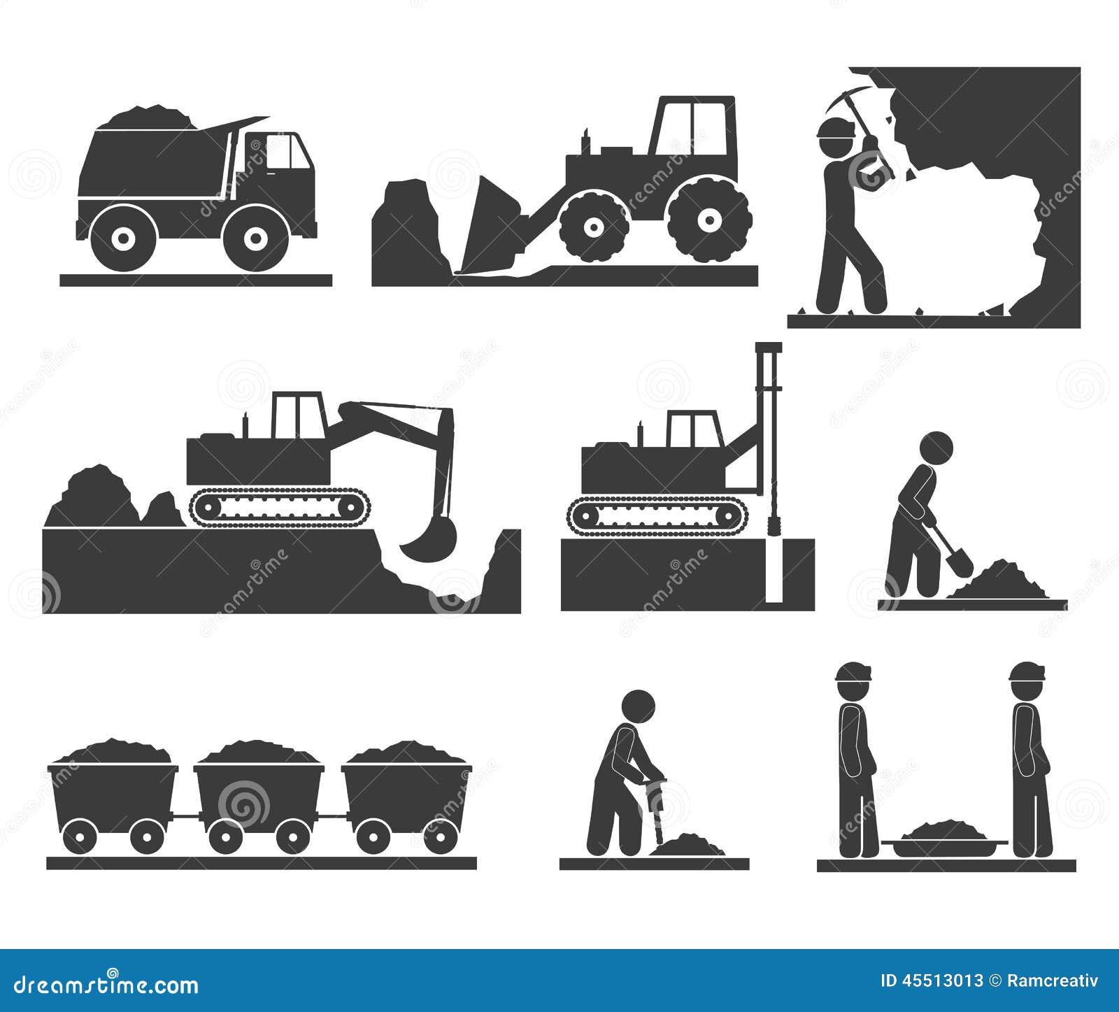 Construction Earthworks Icons Mining and Quarrying Stock Vector ...