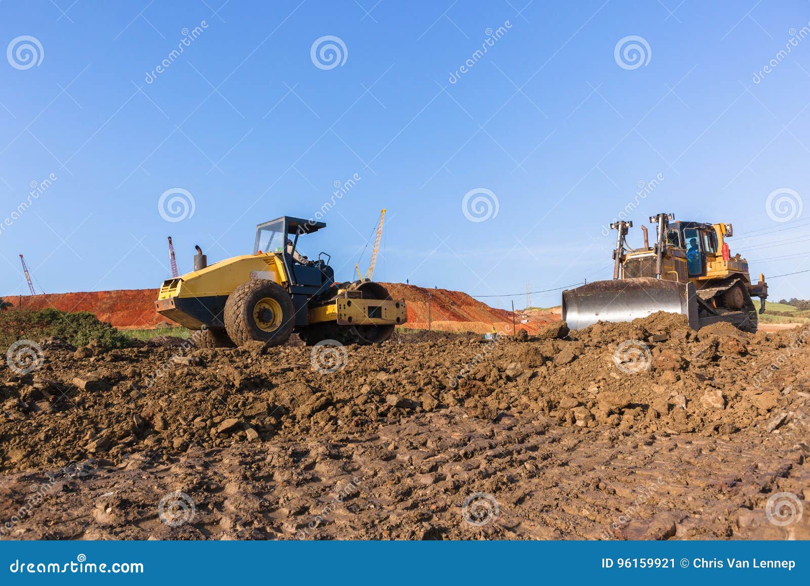 Construction Earthworks Mover Compactor Machines Closeup Stock Image ...