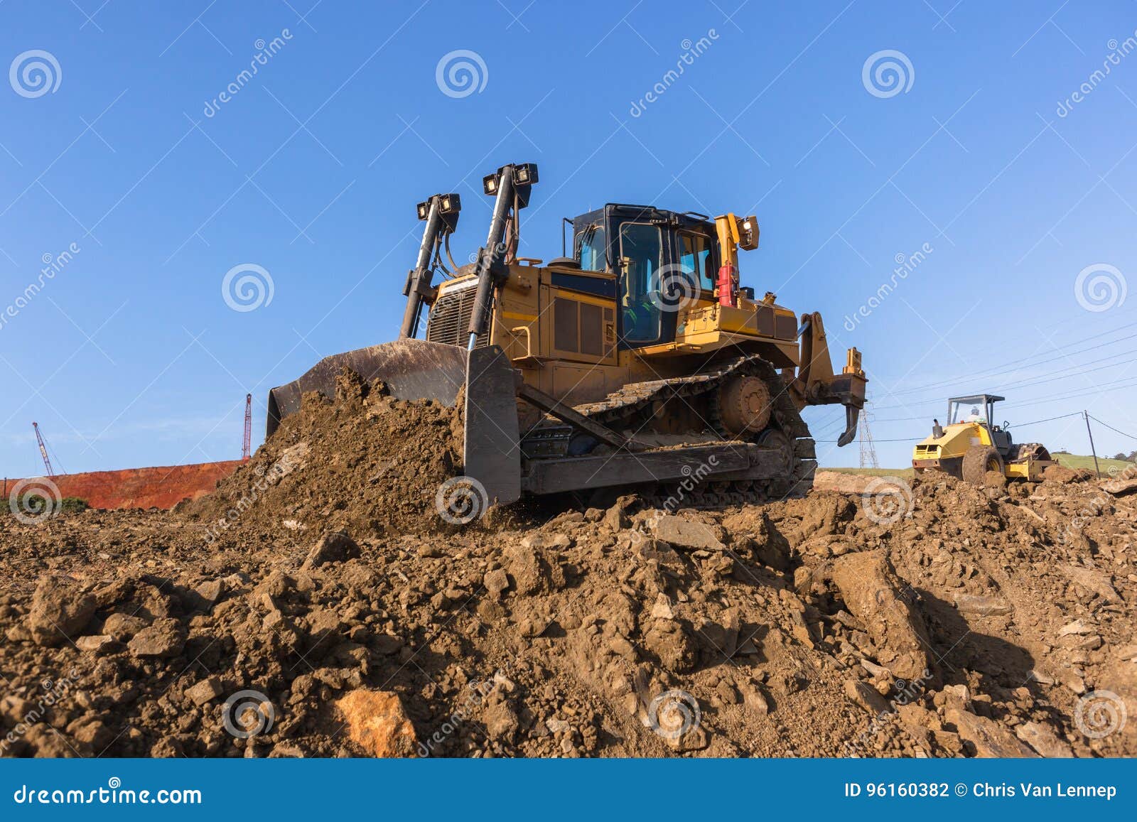 Construction Earthworks Mover Compactor Machines Closeup Stock Photo ...