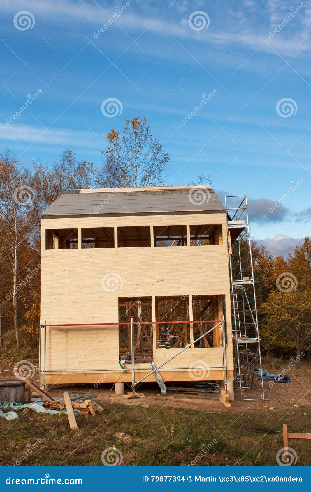Construction of Ecological House. External Work on the Building ...
