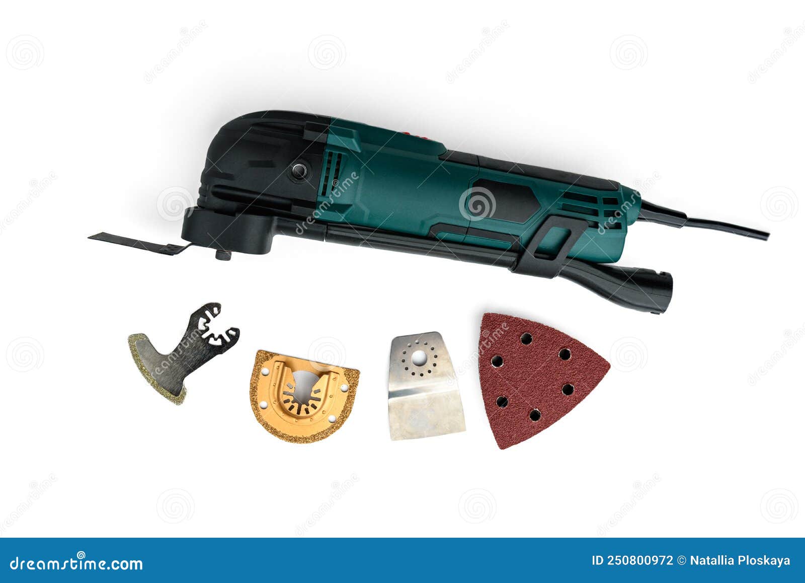 Construction Electric Multifunction Tool with Accessories Isolated on ...