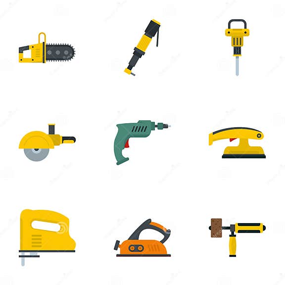 Construction Electric Tool Icon Set, Flat Style Stock Vector ... Construction Electric Tool Icon Set, Flat Style Stock Vector ...