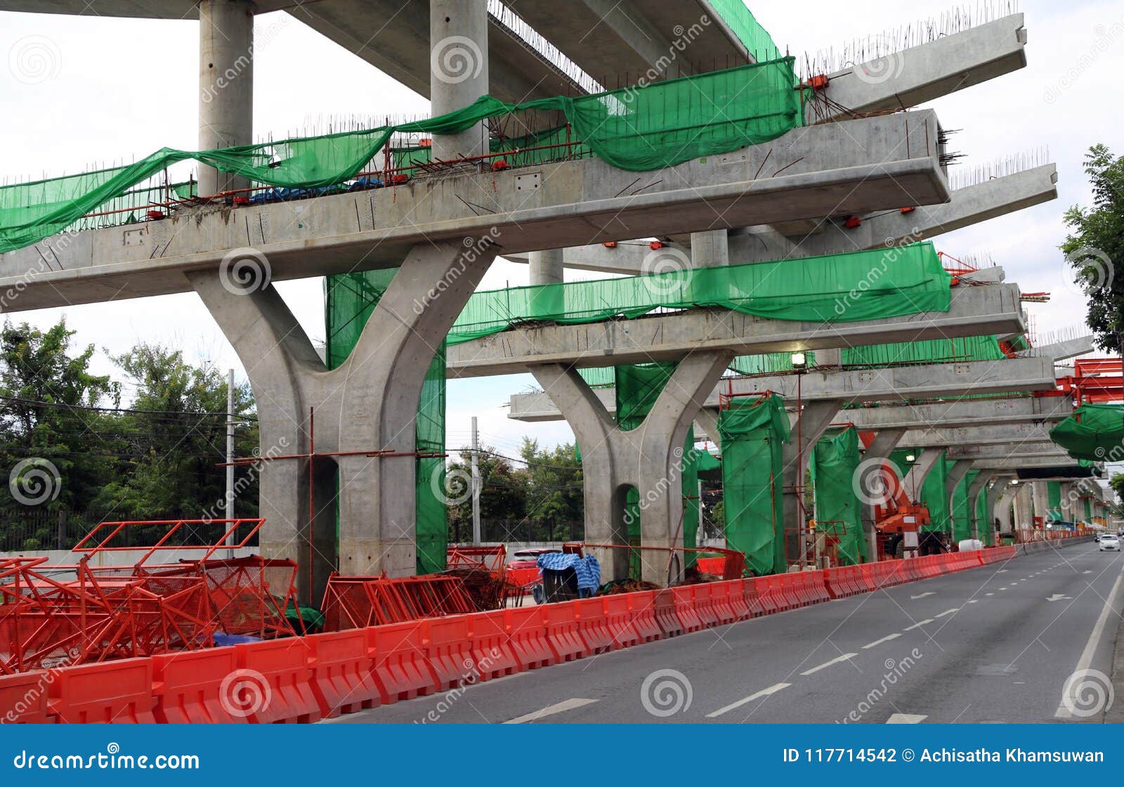 Construction of Electric Train in the Center of Road. Stock Photo ...