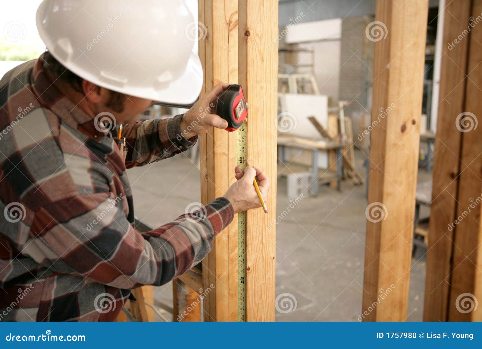 Construction Electrician Measuring Stock Photo - Image of home, plank ...