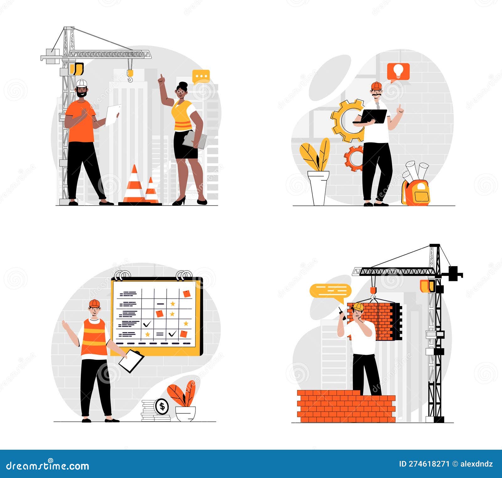 Set Of Builders And Architects Flat Vector Illustrations Set ...