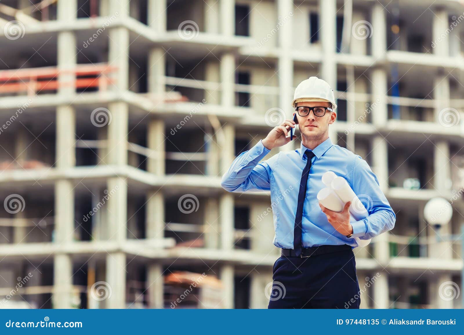 Construction Engineer at the Construction Site Looking at the Camera ...