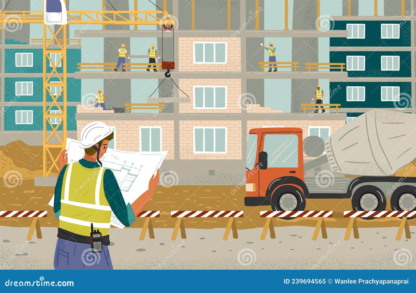 Construction Engineer Controls Building Process. Foreman Organising ...