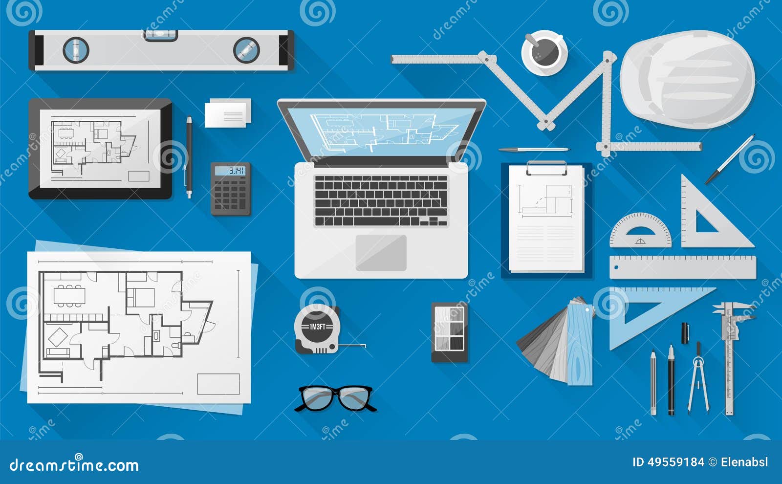 Construction engineer desk stock vector. Illustration of meter - 49559184