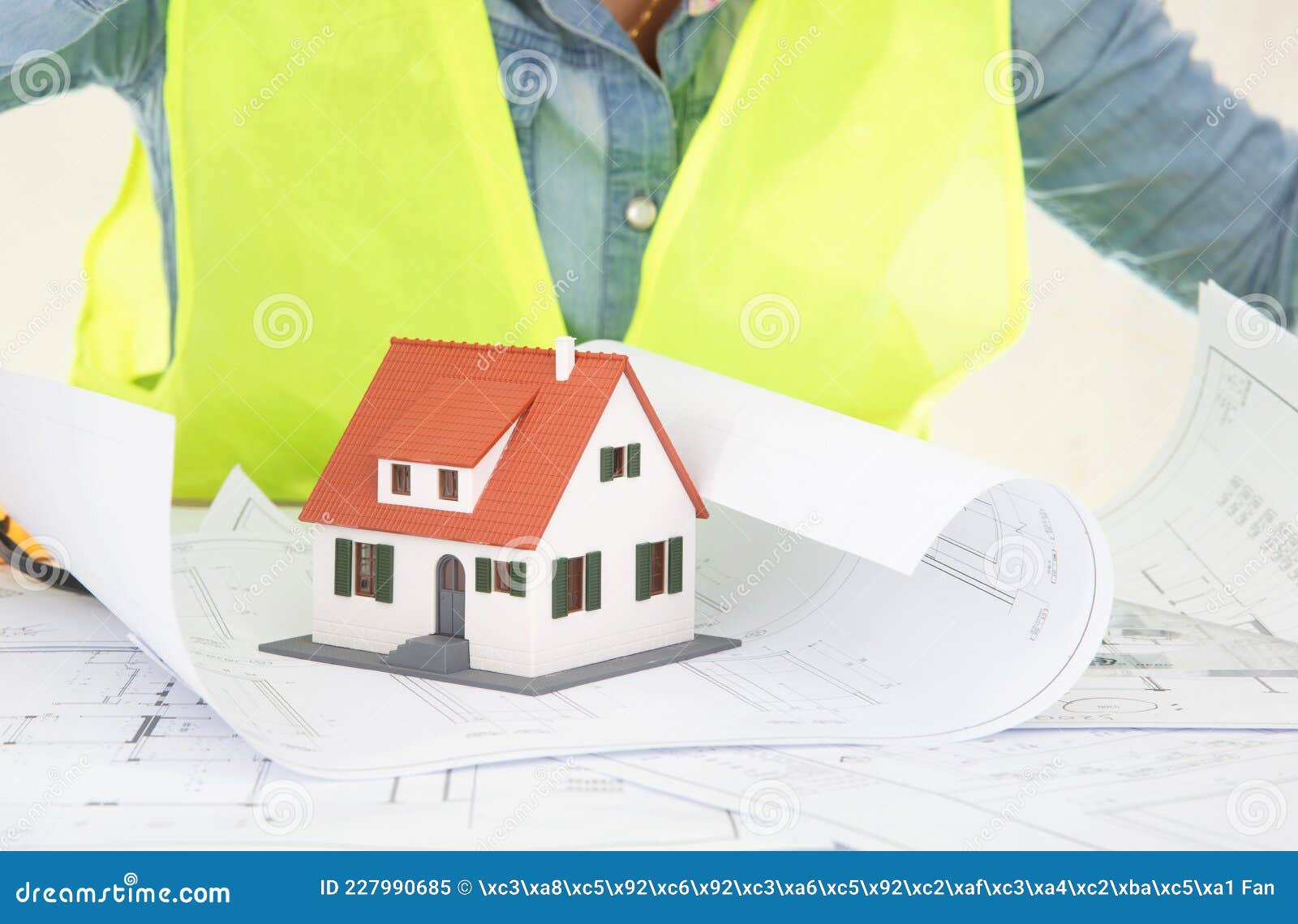Construction Engineer Facing the House Model on the Drawing Stock Image ...