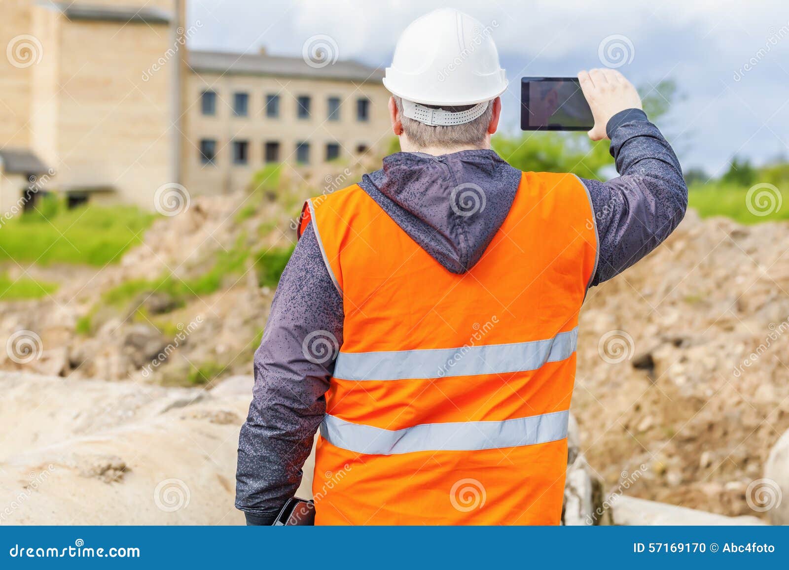 Construction Engineer Filmed on Cell Phone Stock Photo - Image of ...