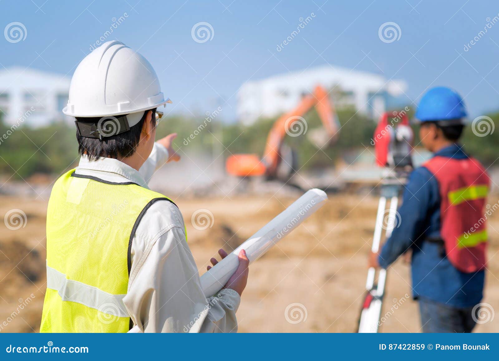 Construction Engineer and Foreman Worker Checking Site Stock Image ...