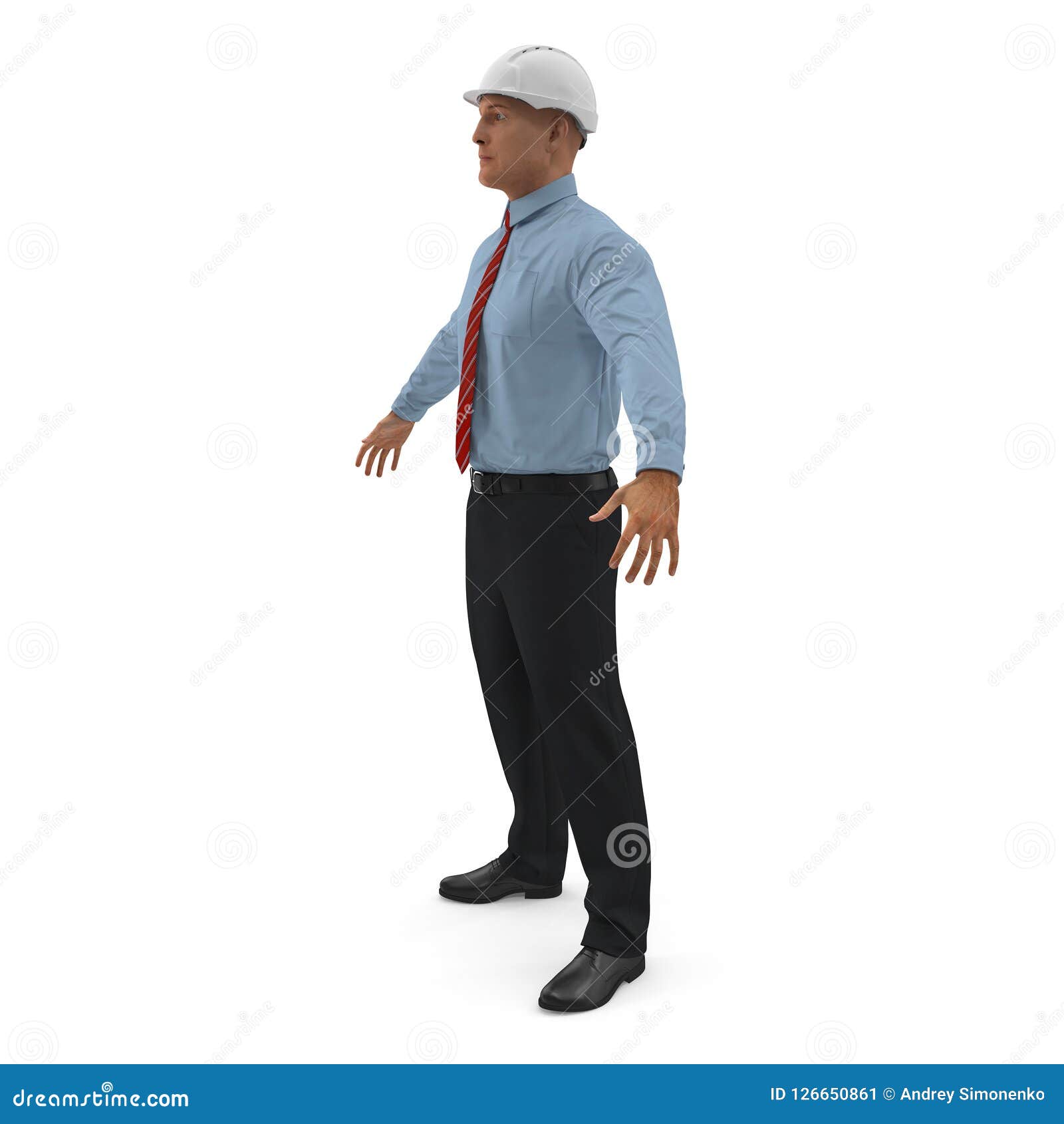 Construction Engineer in Hardhat Standing Pose. 3D Illusration ...