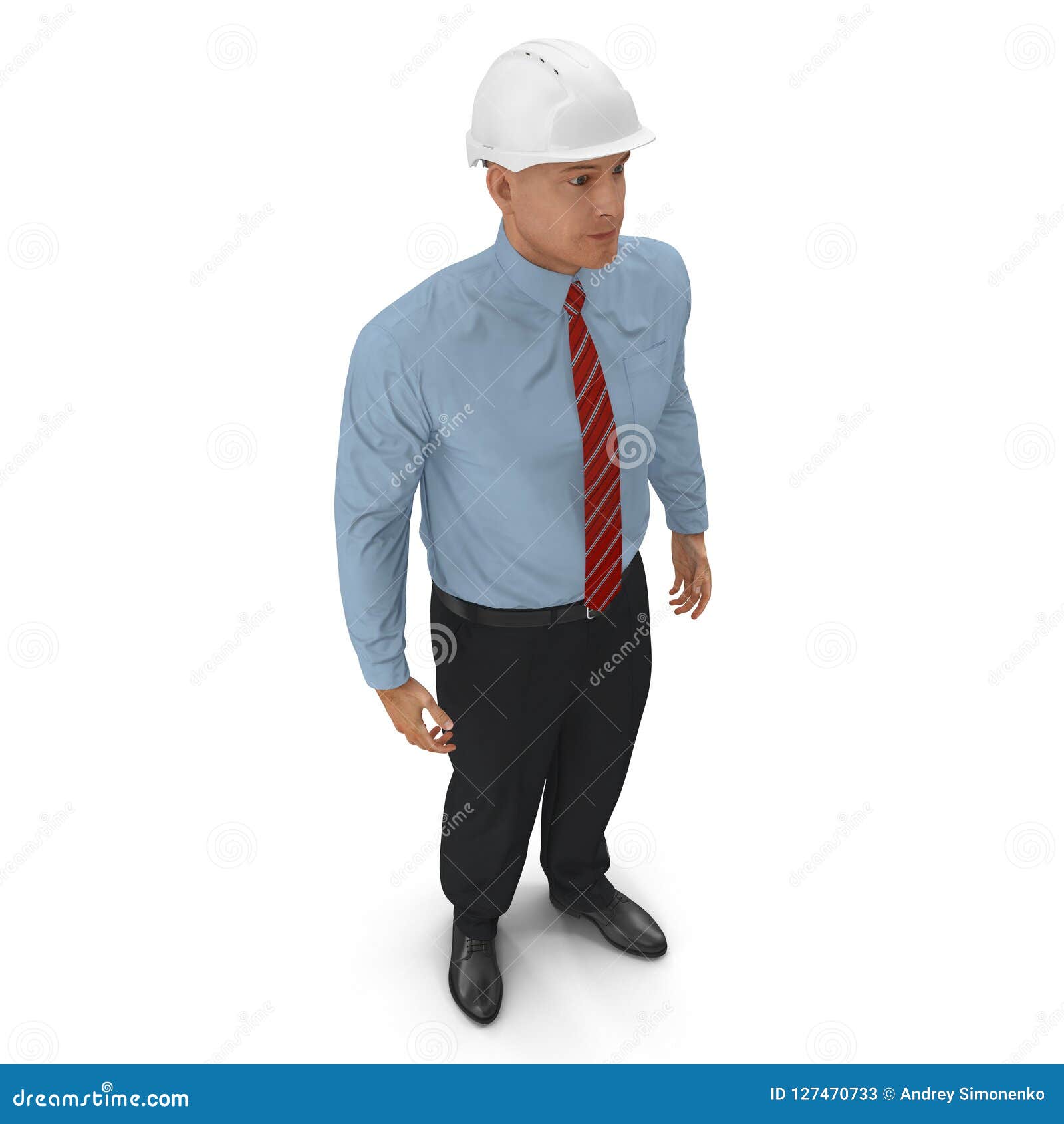 Construction Engineer in Hardhat Standing Pose Isolated on White ...