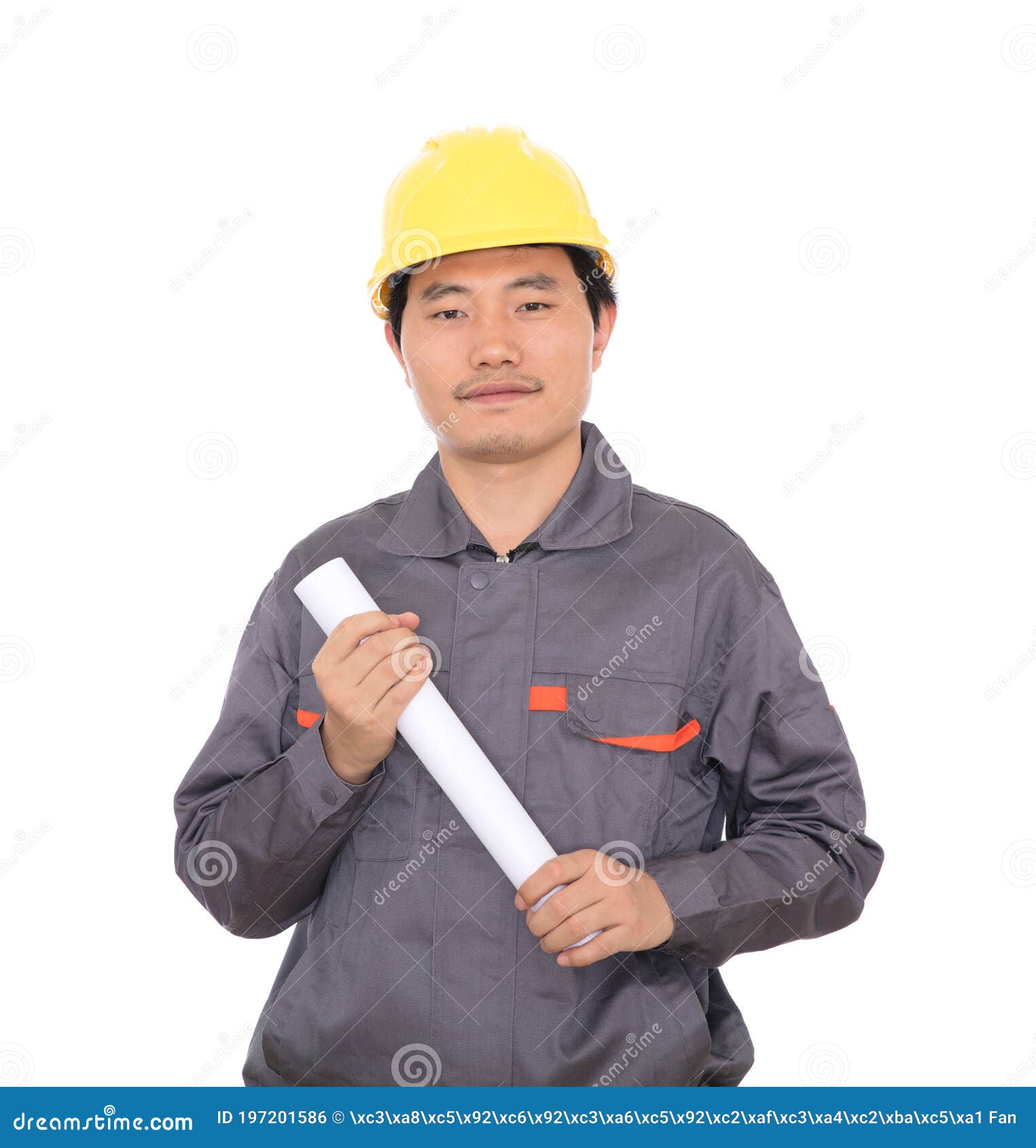 Construction Engineer Holding Drawings and Documents in Hand Standing ...