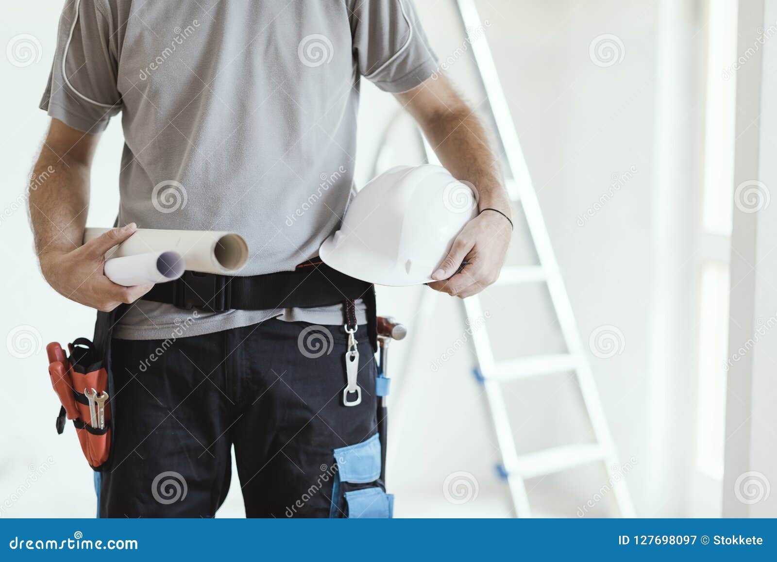 Construction Engineer Holding Safety Helmet and Projects Stock Image ...