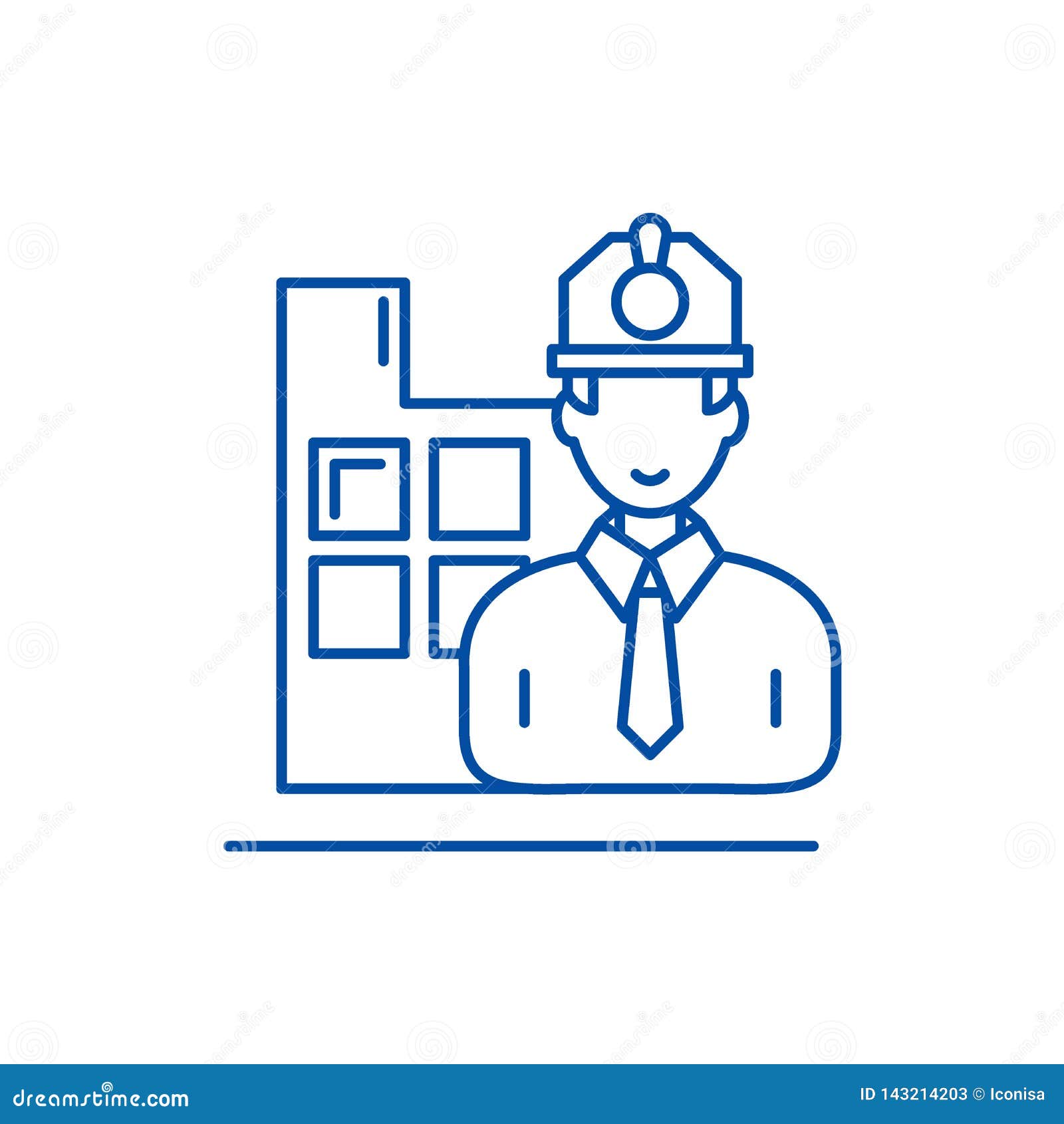 Construction Engineer Line Icon Concept. Construction Engineer Flat ...