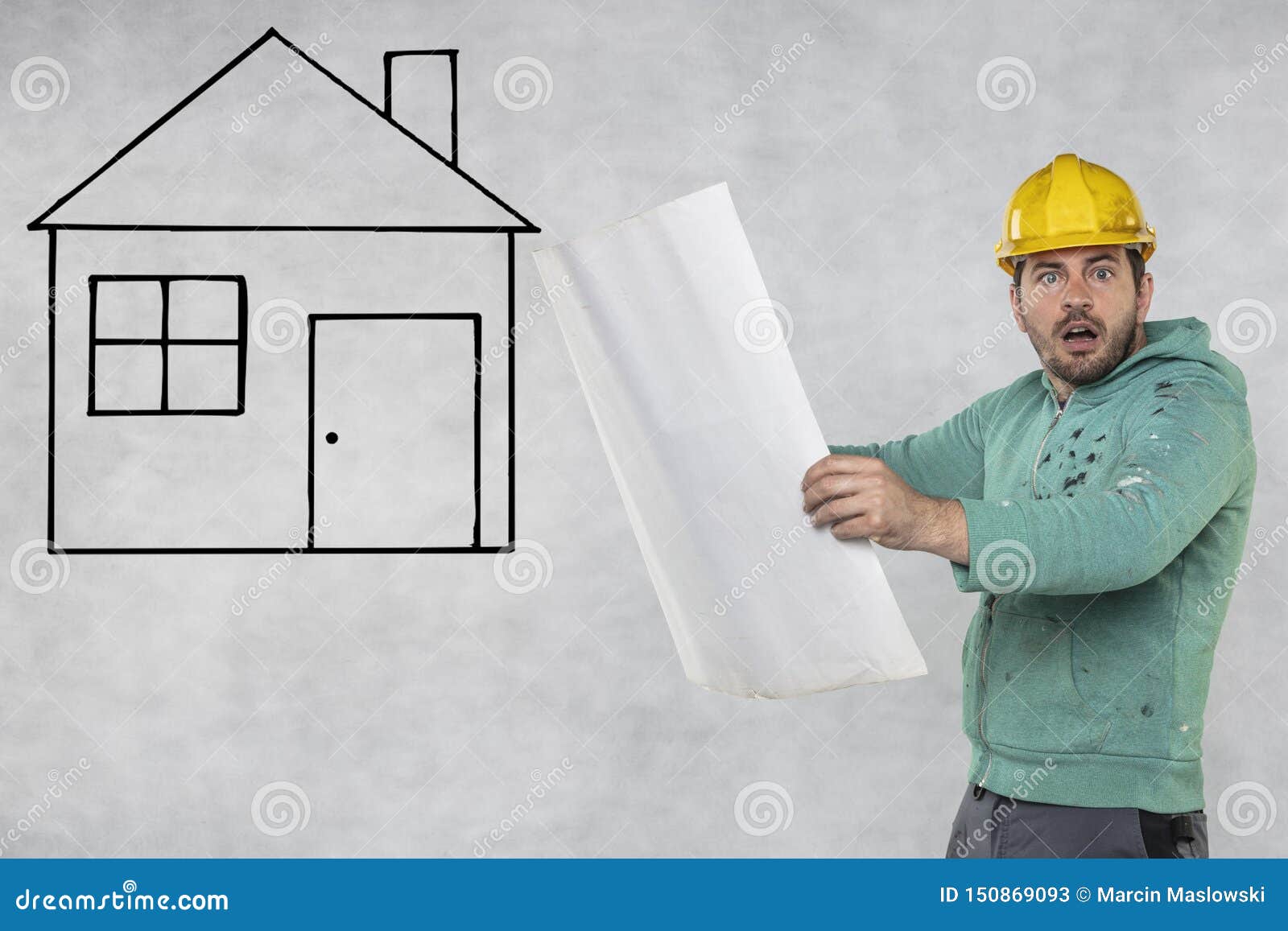 A Construction Engineer is Looking at House Plans Stock Image - Image ...