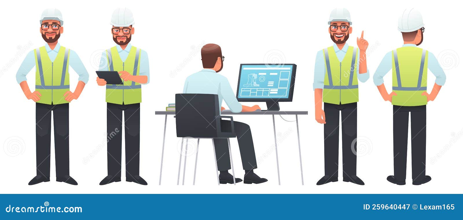 Construction Engineer Man in a Helmet and Signal Vest. Worker in ...