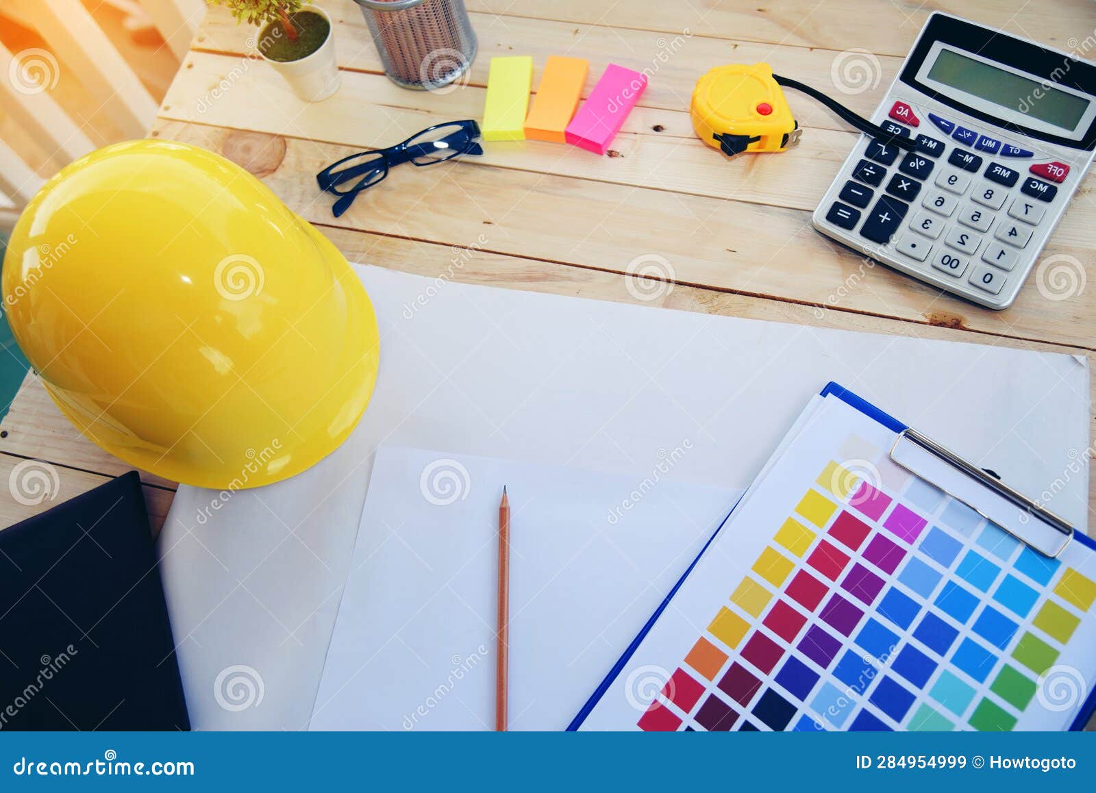 Construction Engineer Office Desk Architect Workplace. Engineer Drawing ...