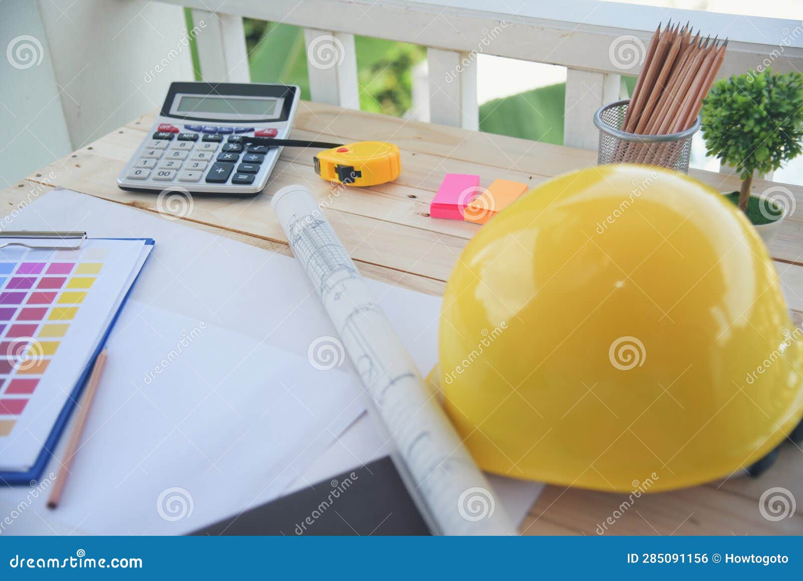 Construction Engineer Office Desk Architect Workplace. Engineer Drawing ...