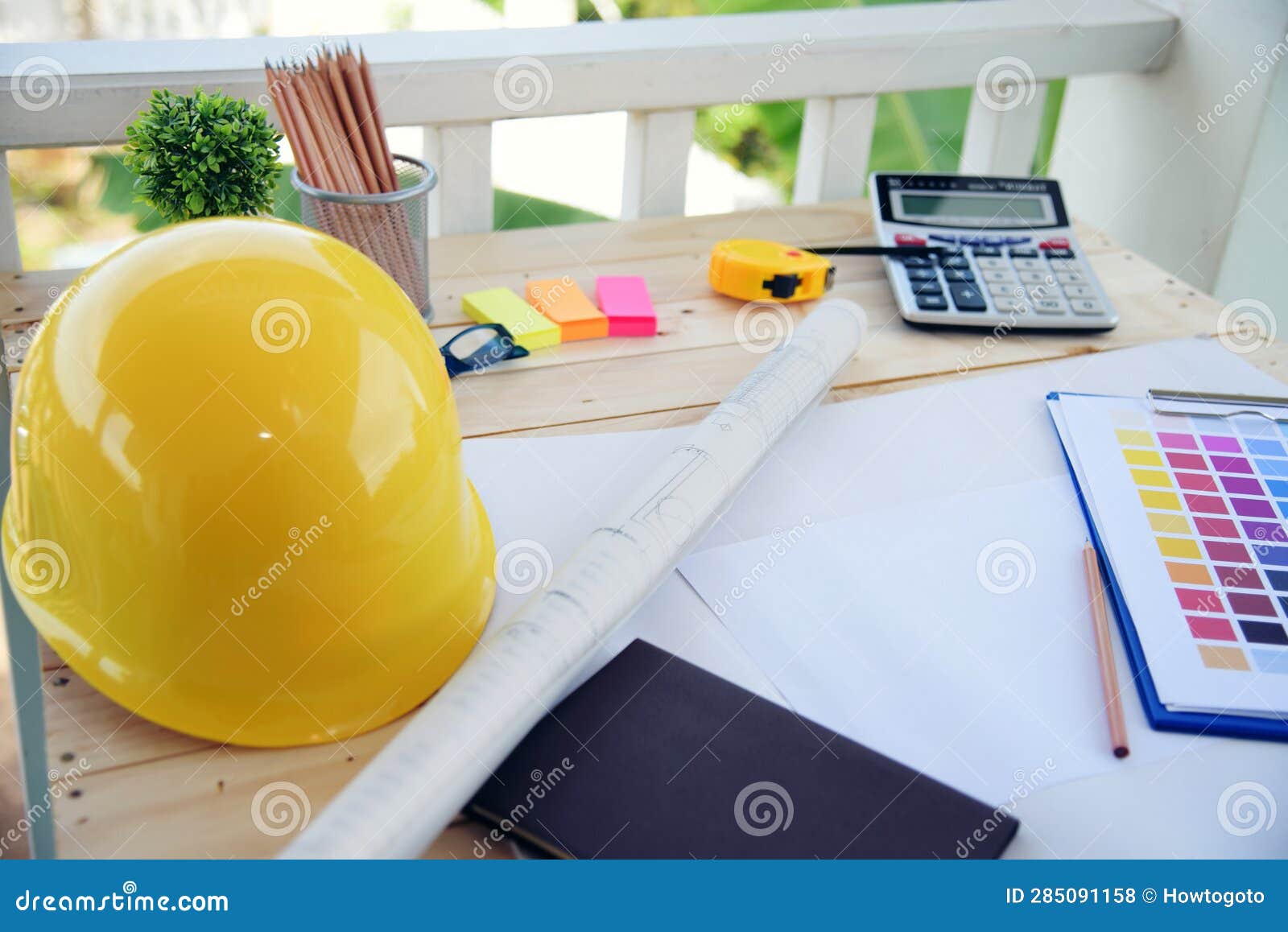 Construction Engineer Office Desk Architect Workplace. Engineer Drawing ...