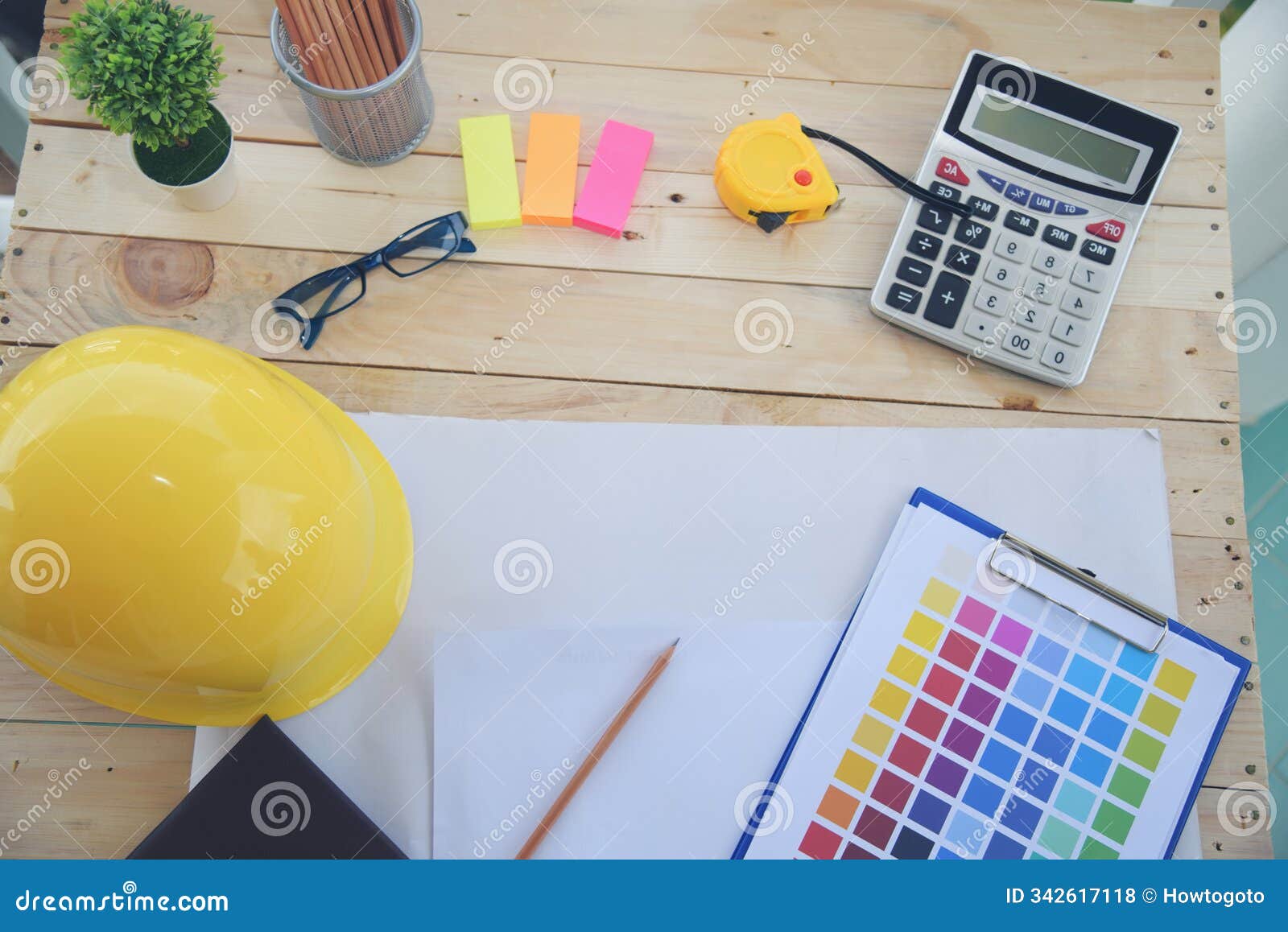 Construction Engineer Office Desk Architect Workplace. Engineer Drawing ...