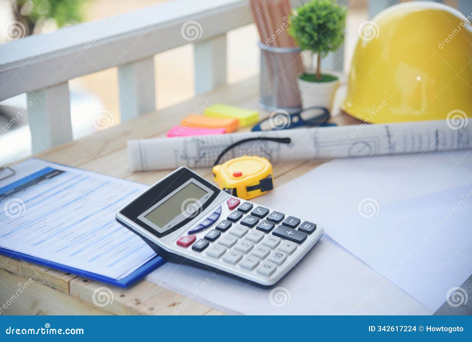 Construction Engineer Office Desk Architect Workplace. Engineer Drawing ...