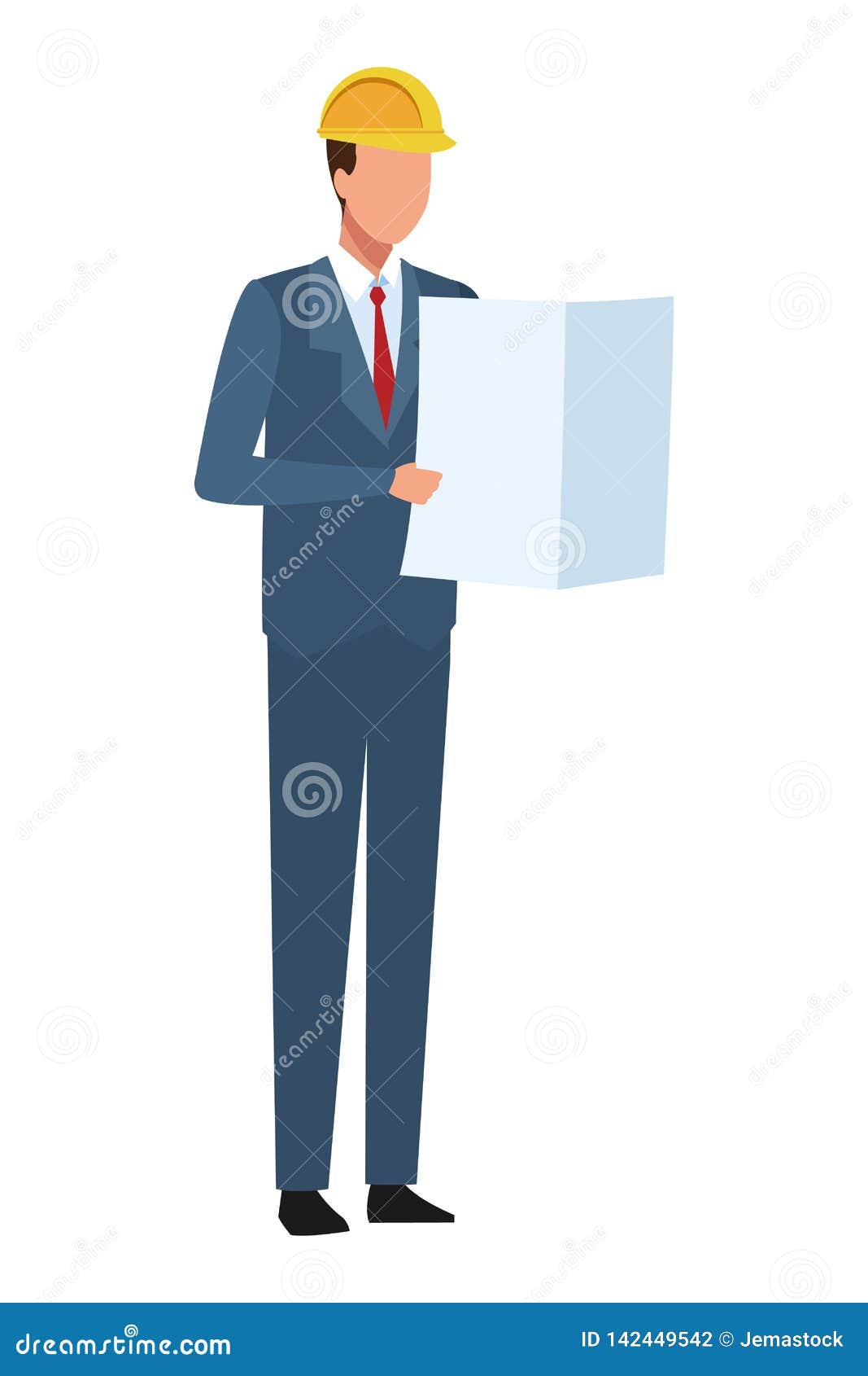Construction Engineer with Plans Colorful Stock Vector - Illustration ...