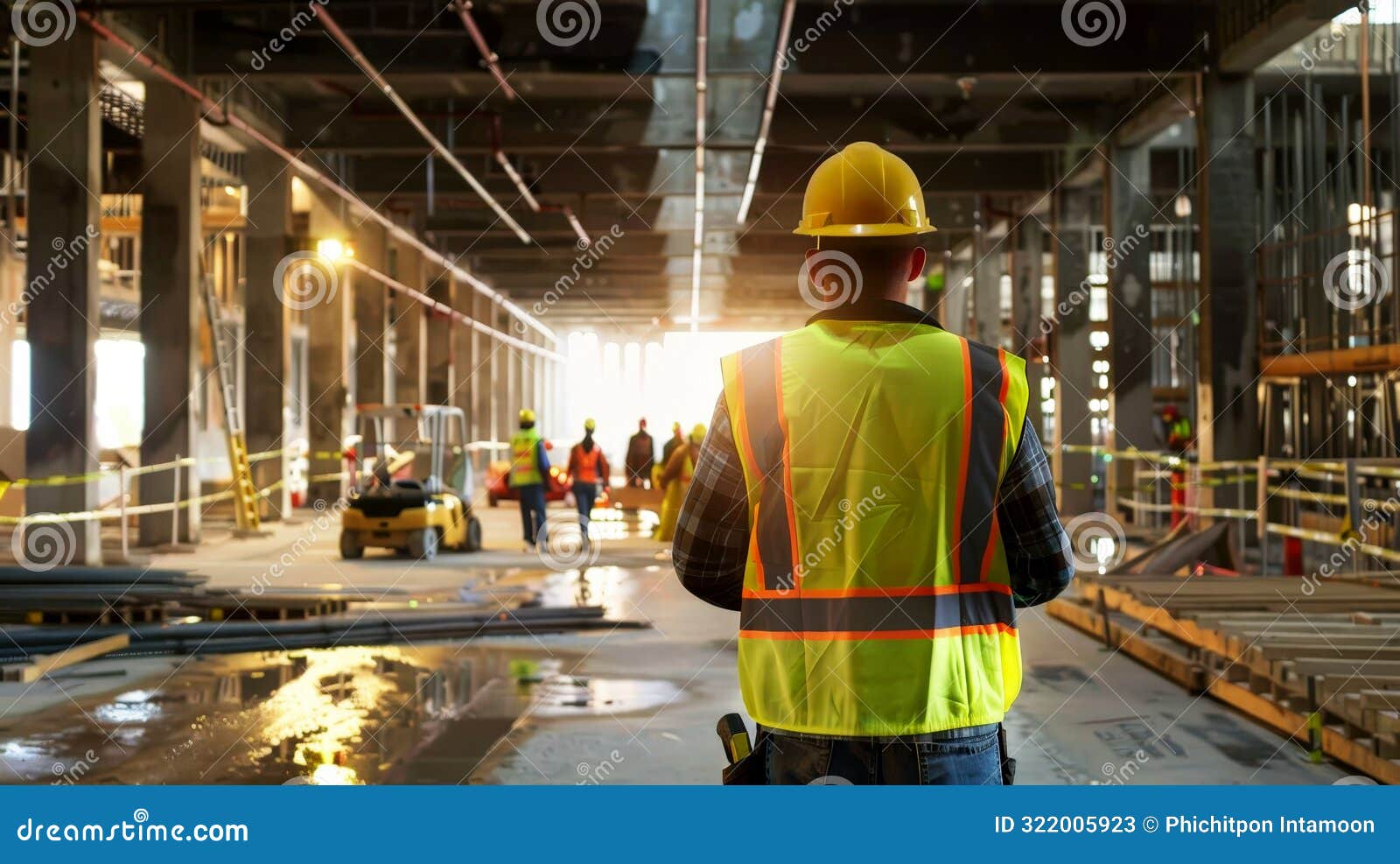 Construction Engineer with Safety Standard Looking at Building at ...